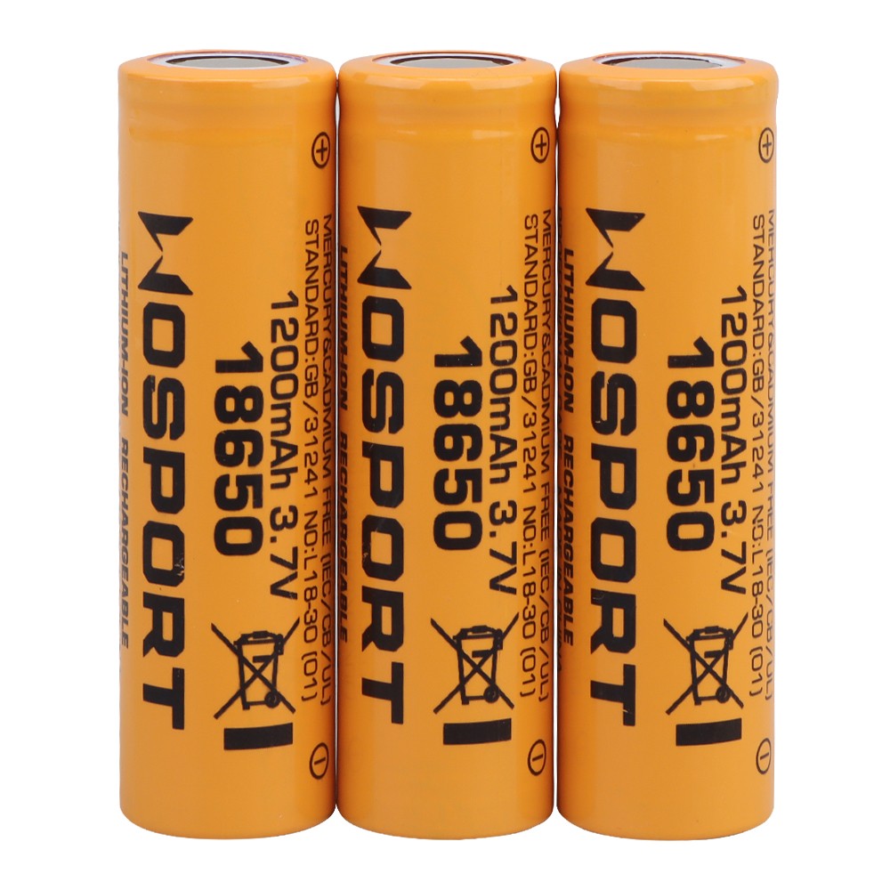 WOSPORT RECHARGEABLE BATTERIES 18650 Li-ION 3.7V x 1200mAh - 3 PIECES ...