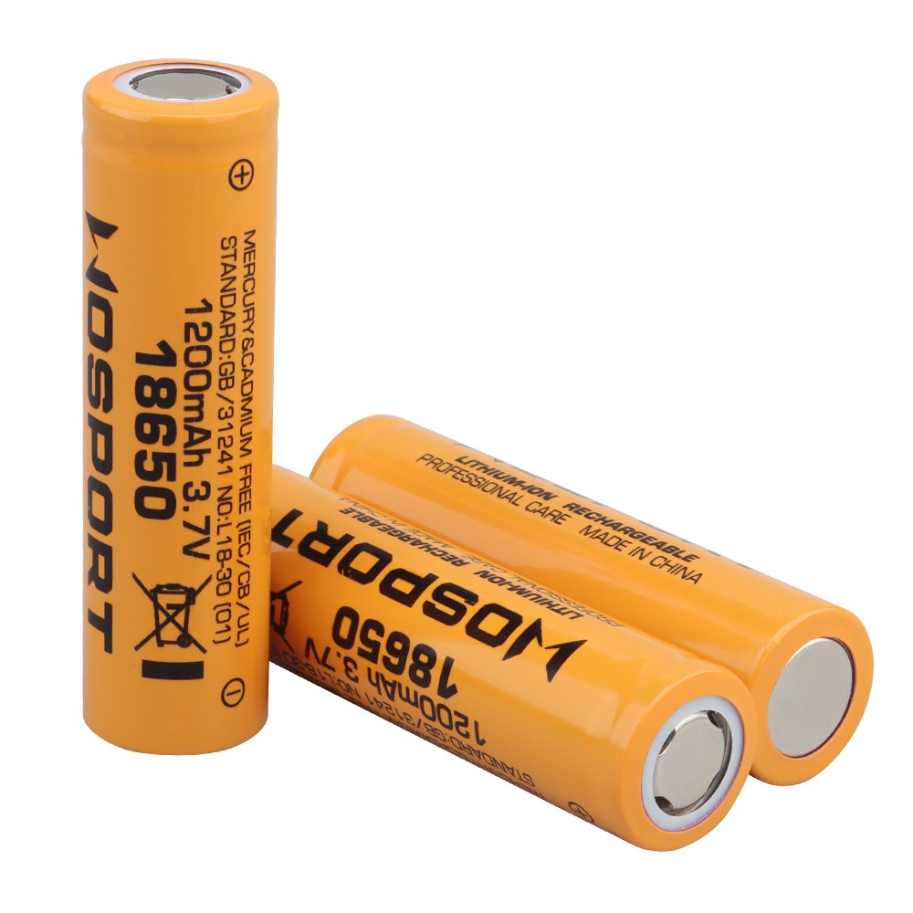 WOSPORT RECHARGEABLE BATTERIES 18650 Li-ION 3.7V x 1200mAh - 3 PIECES ...